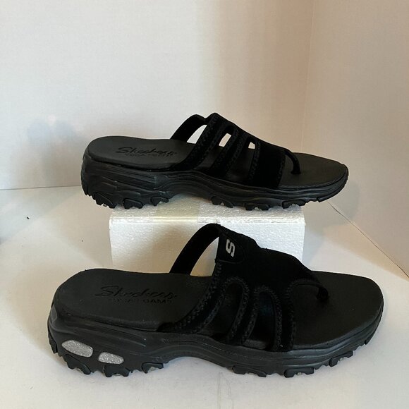 Skechers | Shoes | Skechers Womens Yoga Foam Black Sandals Size Silver ...